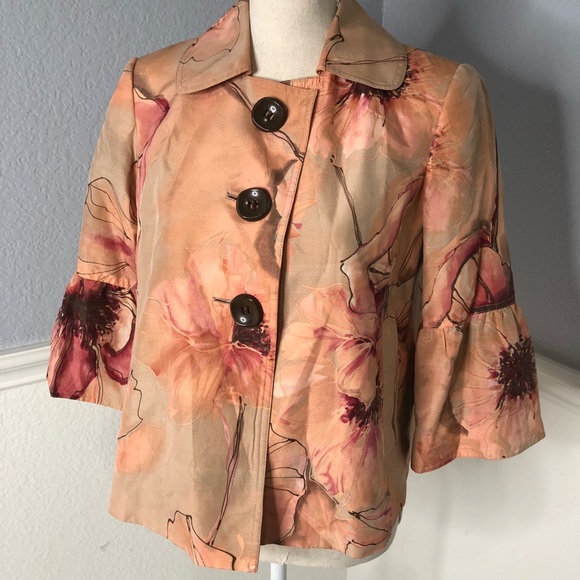 Trevan | Jackets & Coats | Trevan Peach Silk Blend Bell Sleeve Blazer ...
